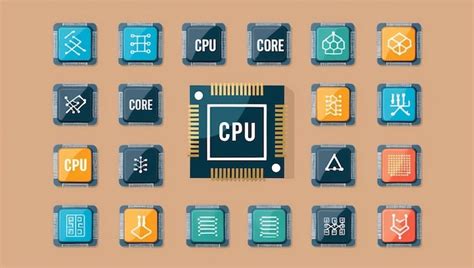 Stylized Icons Representing Computer Processors And Technology Elements Premium Ai Generated Image