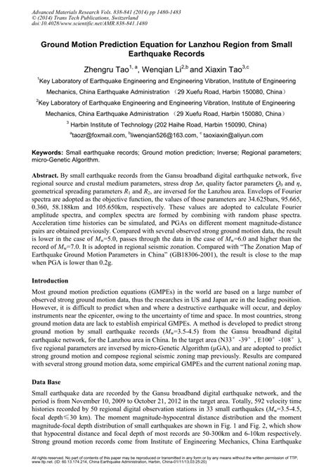 Pdf Ground Motion Prediction Equation For Lanzhou Region From Small Earthquake Records
