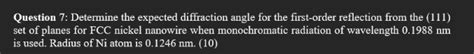 Solved Determine The Expected Diffraction Angle For The Chegg