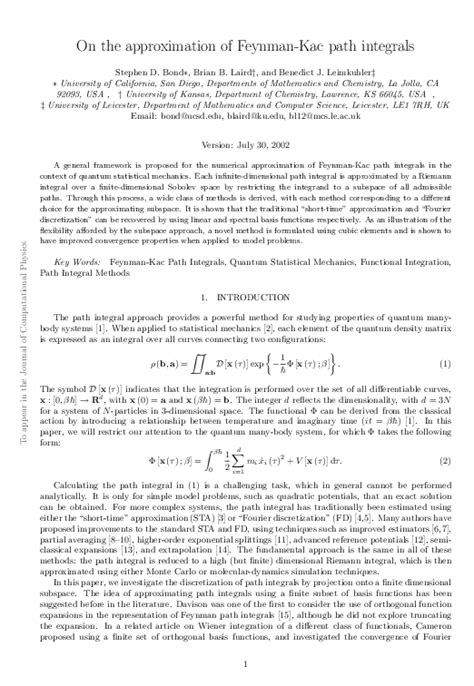 Pdf On The Approximation Of Feynman Kac Path Integrals