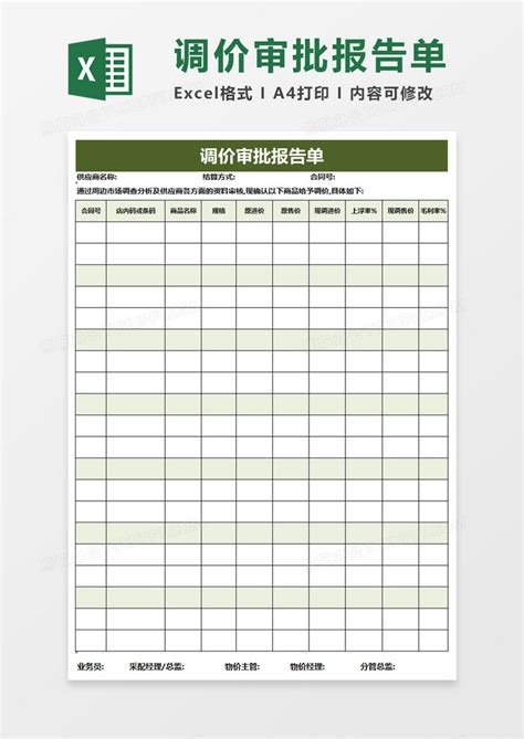 调价审批报告单Excel模板下载 熊猫办公