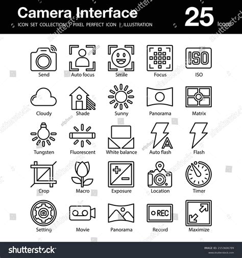Camera Interface Outline Icon Set Collection Stock Vector Royalty Free Shutterstock