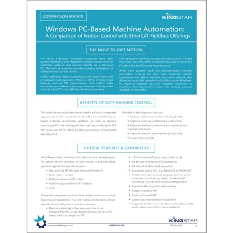 A Comparison Of Motion Control With Ethercat Fieldbus Offerings Kingstar