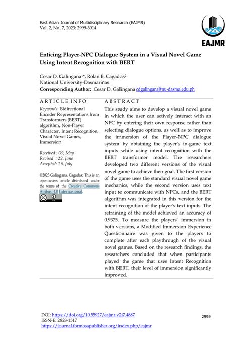 PDF Enticing Player NPC Dialogue System In A Visual Novel Game Using