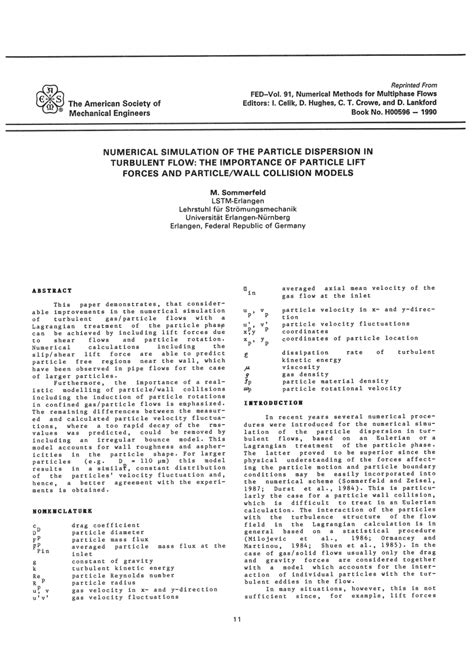 PDF Numerical Simulation Of The Particle Dispersion In Turbulent Flow The Importance Of
