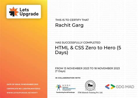Rachit Garg On Linkedin Html Letsupgrade Htmlcss Certified