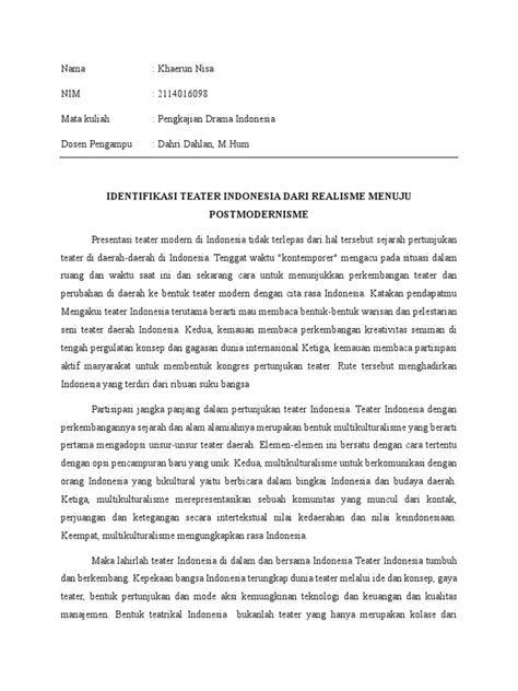 Khaerun Nisa 2114016098 Pengkajian Drama Indonesia C Pdf
