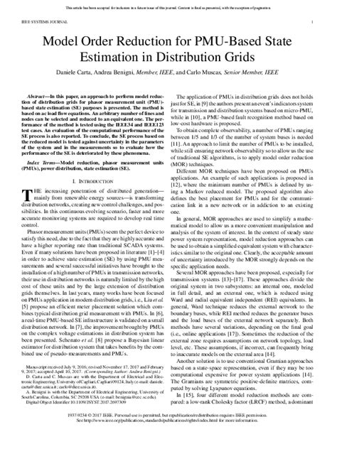pdf model order reduction for pmu based state estimation in