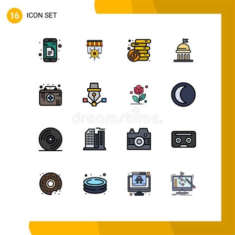 User Interface Pack Of 16 Basic Flat Color Filled Lines Of Healthcare Vote Finance Politics