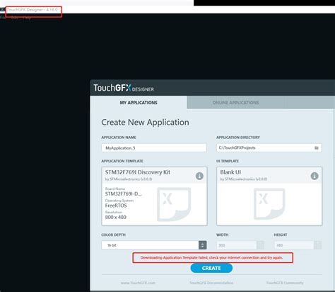 downloading application tempate failed on touchgfx stmicroelectronics community