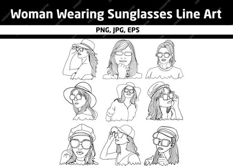 Premium Vector Set Of Summer Theme Woman Wearing Sunglasses Line Art