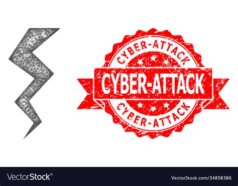Scratched Cyber Attack Stamp And Hatched Thunder Vector Image