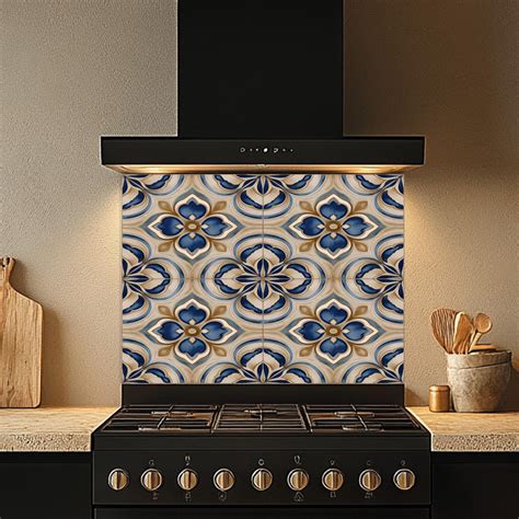 Blue Tuscan Tempered Glass Backsplash Mediterranean Tile Pattern Etsy