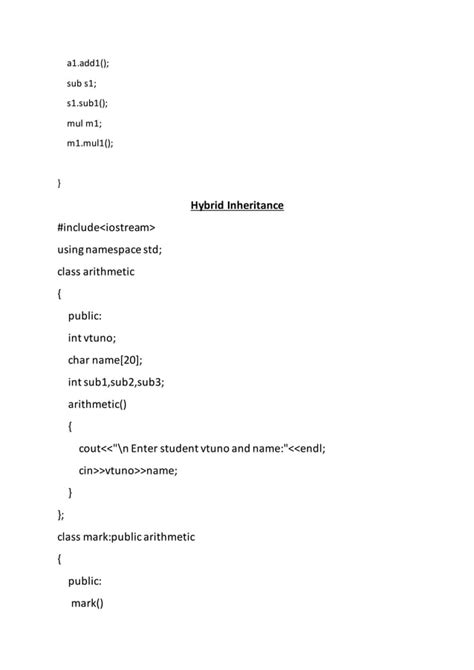Simple Example Program For Inheritance In C Docx