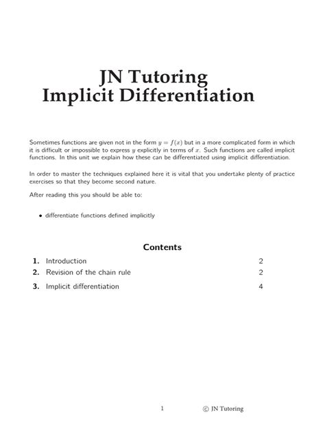 Implicit Differentiation Handout Pdf Function Mathematics