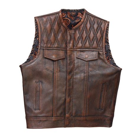 Leather Club Vest Biker Leather Soa Vest Diamond Quilted Leather