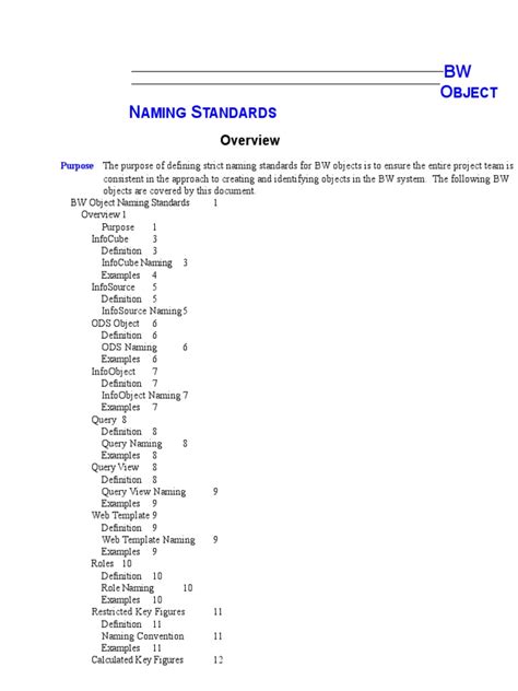 Bw Object Naming Standards Guide Pdf Object Computer Science Variable Computer Science