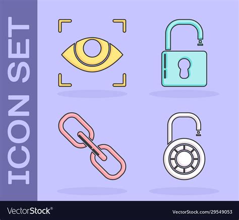 Set Safe Combination Lock Wheel Eye Scan Chain Vector Image