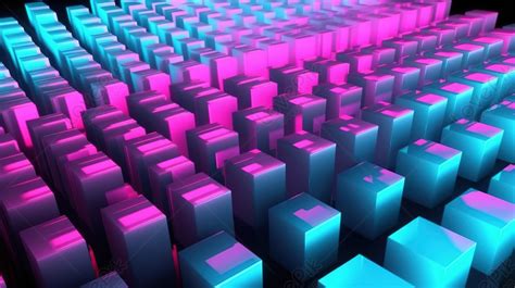 매혹적인 3d 일러스트레이션 매혹적인 블루 핑크 네온 색조 아래 흰색 큐브 행이 있는 평행사변형 기술 패턴 핑크 블루 배경 변형 배경 아래에 배경 이미지 Hd 핑크