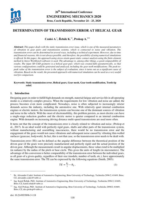 Pdf Determination Of Transmission Error At Helical Gear