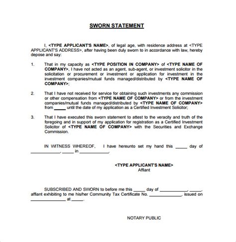 SWORN Statement Template Download Free Documents In PDF