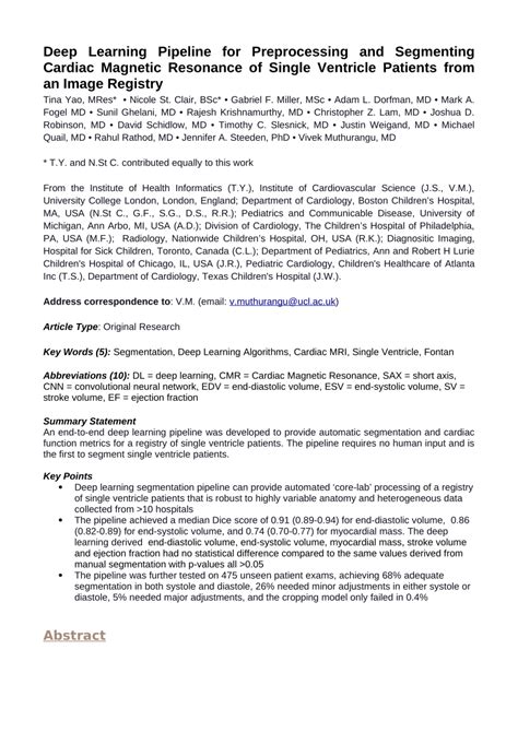 Pdf Deep Learning Pipeline For Preprocessing And Segmenting Cardiac