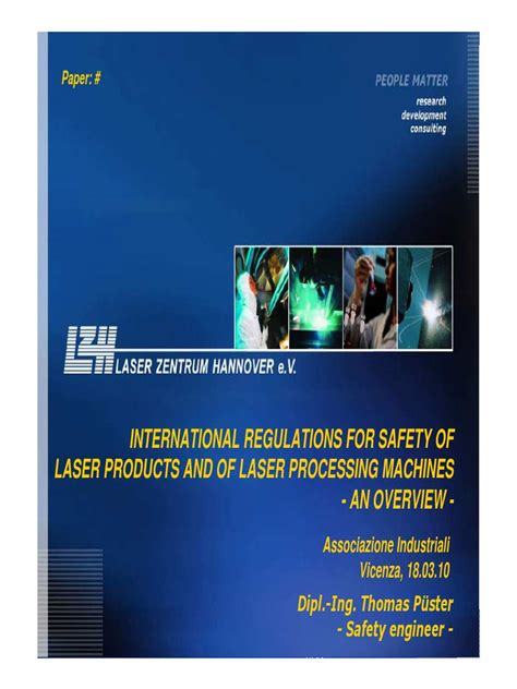 International Regulations For Safety Of Laser Products And Of Laser Processing Machines An