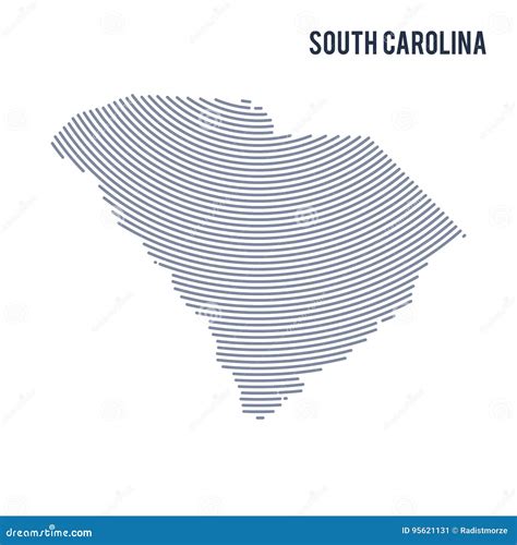 Vector Abstract Hatched Map Of Of State Of South Carolina With Curve Lines Isolated On A White
