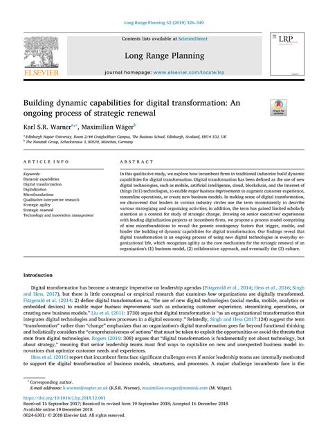 Building Dynamic Capabilities For Digital Transformation Contents Lists Available At