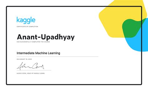 anant upadhyay completed the intermediate machine learning course on kaggle