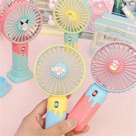 귀여운 쿠로미 마이 멜로디 시나모롤 아이스크림 컬러 데스크탑 Usb 팬 여름 산리오 애니메이션 소녀 하트 귀여운 휴대용 핸드