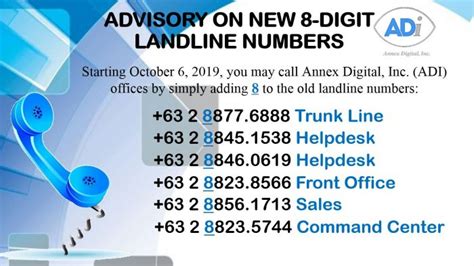 Advisory On New 8 Digit Landline Numbers Annex Digital Inc