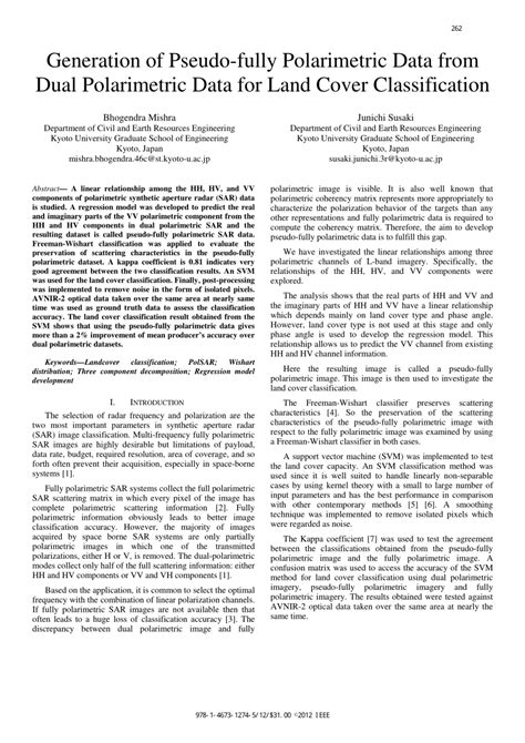 Pdf Generation Of Pseudo Fully Polarimetric Data From Dual Polarimetric Data For Land Cover