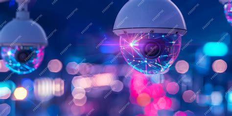 Urban Area Surveillance City Hologram Displaying Interconnected Security Cameras Concept