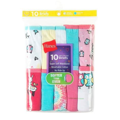 Hanes Girls Tagless Comfort Cotton Panties 10 Pack Assorted Briefs