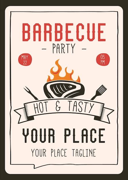 소셜 미디어 마케팅을 위한 스테이크 Bbq 그릴 카드가 포함된 Bbq 파티 플라이어 템플릿 바베큐 포스트 디자인 스톡 벡터