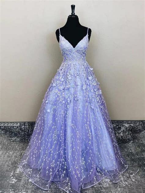 A Line Spaghetti Straps Lilac Corset Prom Dress With Appliques Kissprom