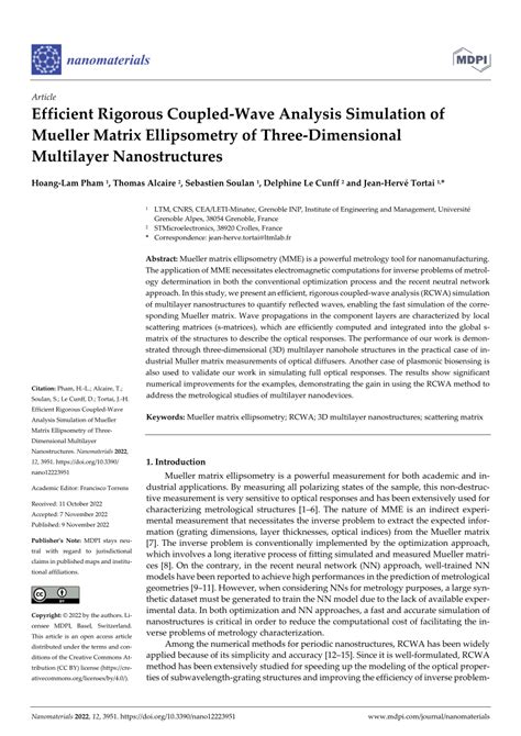 Pdf Efficient Rigorous Coupled Wave Analysis Simulation Of Mueller