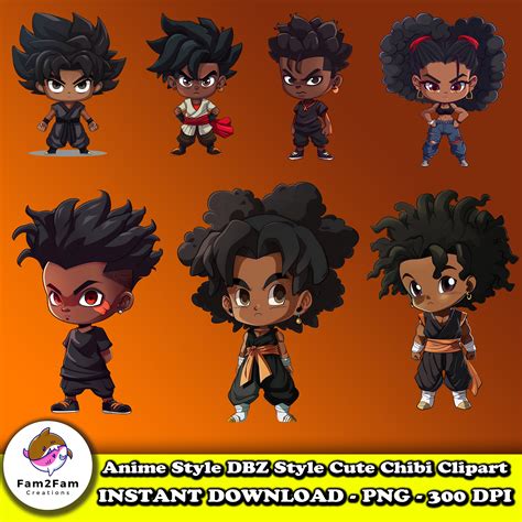 Cute Anime Style Chibi Clipart Bundle Dbz Style Characters Clipart Chibi Style Afro Anime