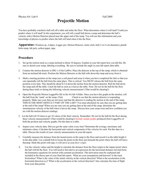 Projectile Motion Lab Physics Experiment Analysis