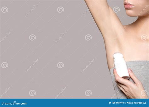 Woman Hairy Unshaven A Lot Of Hair Smooth Underarm Depilatory Cream Razor Stock Photo