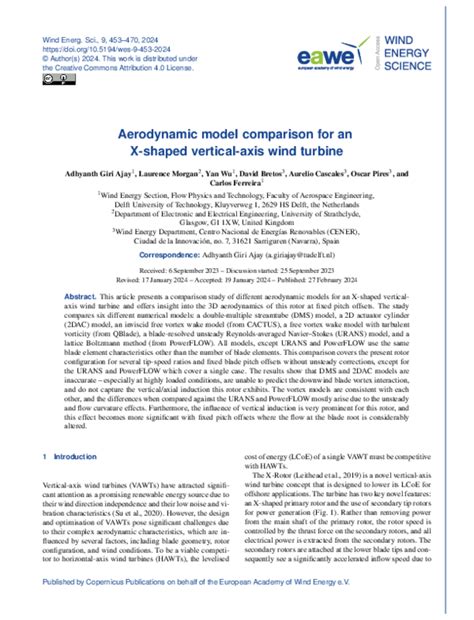 Pdf Aerodynamic Model Comparison For An X Shaped Vertical Axis Wind Turbine