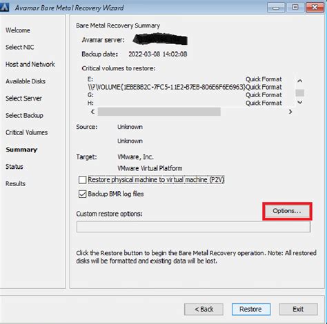 avamar bmr enabling debug in avamar bare metal recovery wizard dell us
