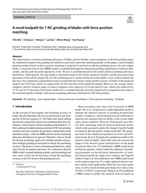 A Novel Toolpath For 7 Nc Grinding Of Blades With Force Position Matching Request Pdf