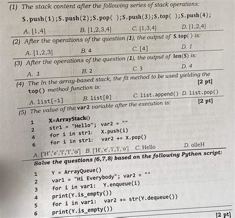 Solved 1 The Stack Content After The Following Series Of