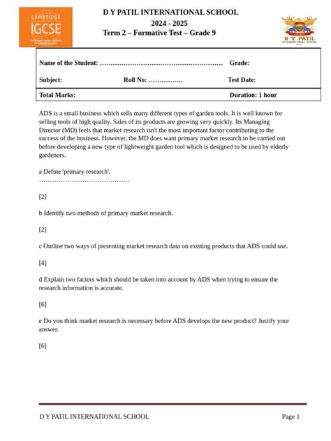 Cycle Test Template Igcse Pdf