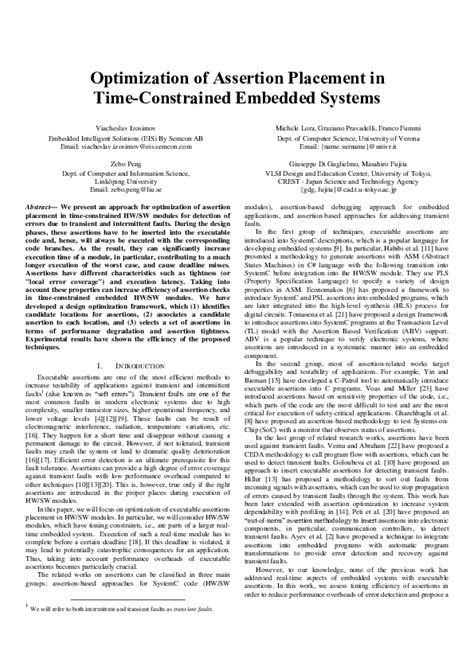Pdf Optimization Of Assertion Placement In Time Constrained Embedded Systems