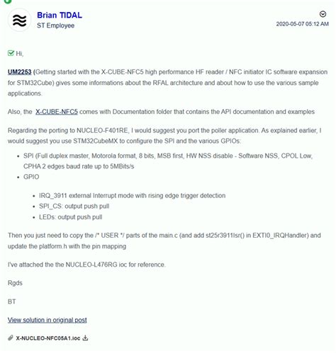 Solved I Am Using Stm32l476rg Board With X Nucleo Nfc05a1 Stmicroelectronics Community