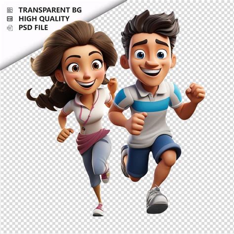 Premium Psd American Couple Running 3d Cartoon Style White Background