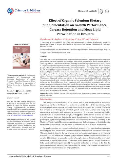 Pdf Effect Of Organic Selenium Dietary Supplementation On Growth Performance Carcass